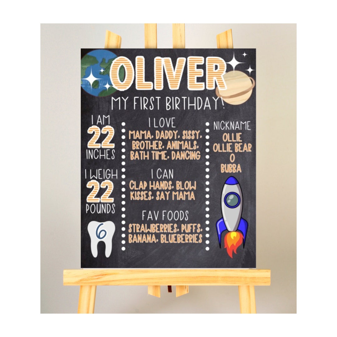Editable Space Birthday Milestone Poster, Space Chalkboard Sign, Space ...