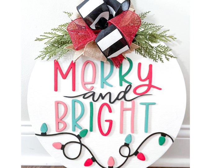 Merry and Bright Door Hanger | Christmas Door Hanger | Christmas Wreath ...
