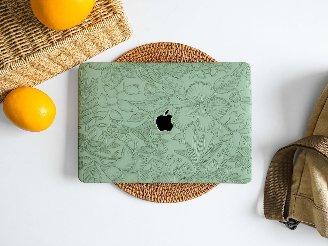 Green Leaf Relief Leather MacBook Case Protect Cover for MacBook Pro 14 ...