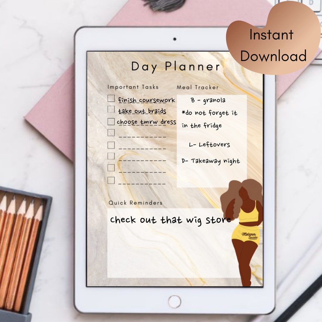 INSTANT PRINTABLE DOWNLOAD Day Planner Daily Tracker black - Etsy