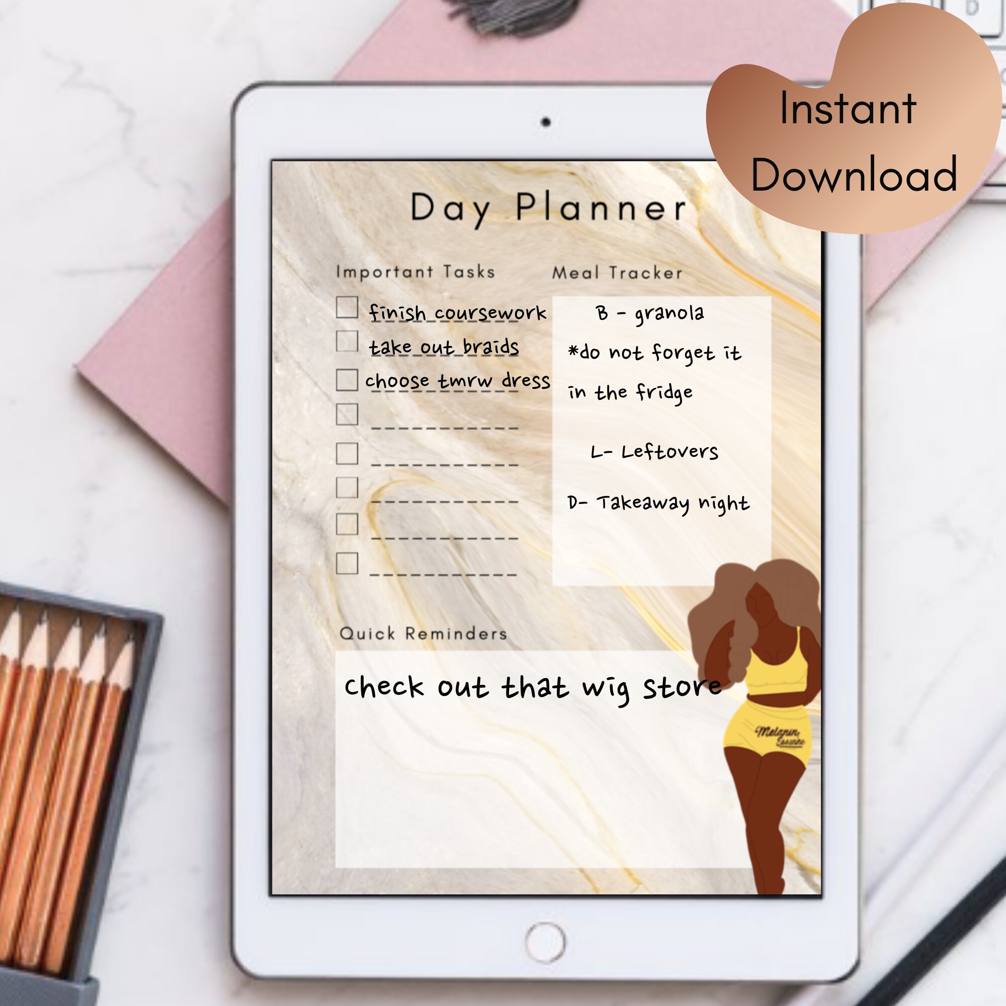 INSTANT PRINTABLE DOWNLOAD Day Planner Daily Tracker black - Etsy