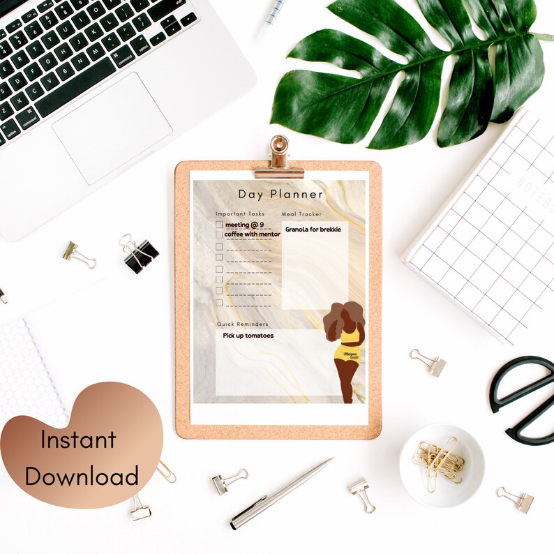 INSTANT PRINTABLE DOWNLOAD Day Planner Daily Tracker black - Etsy