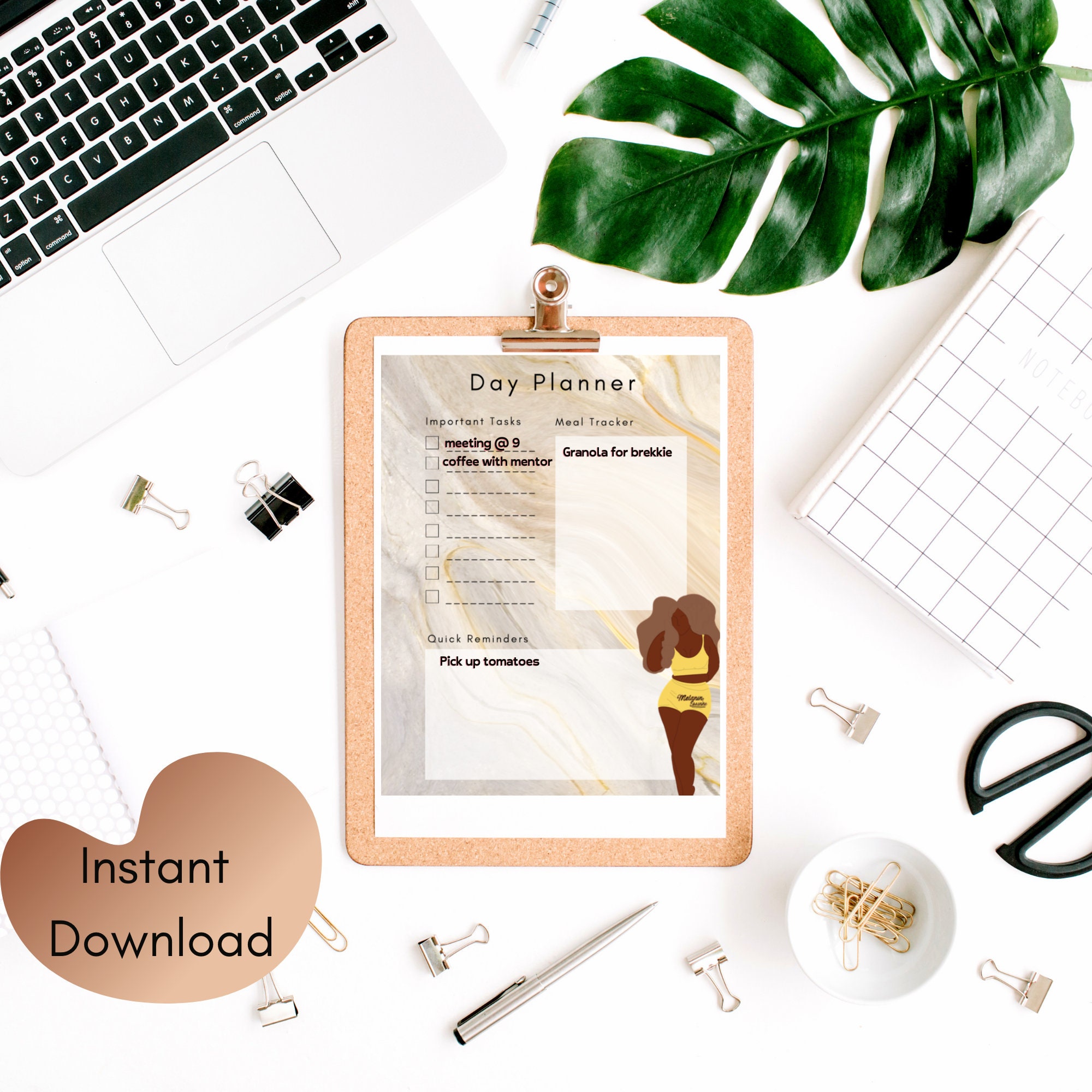 INSTANT PRINTABLE DOWNLOAD Day Planner Daily Tracker black - Etsy