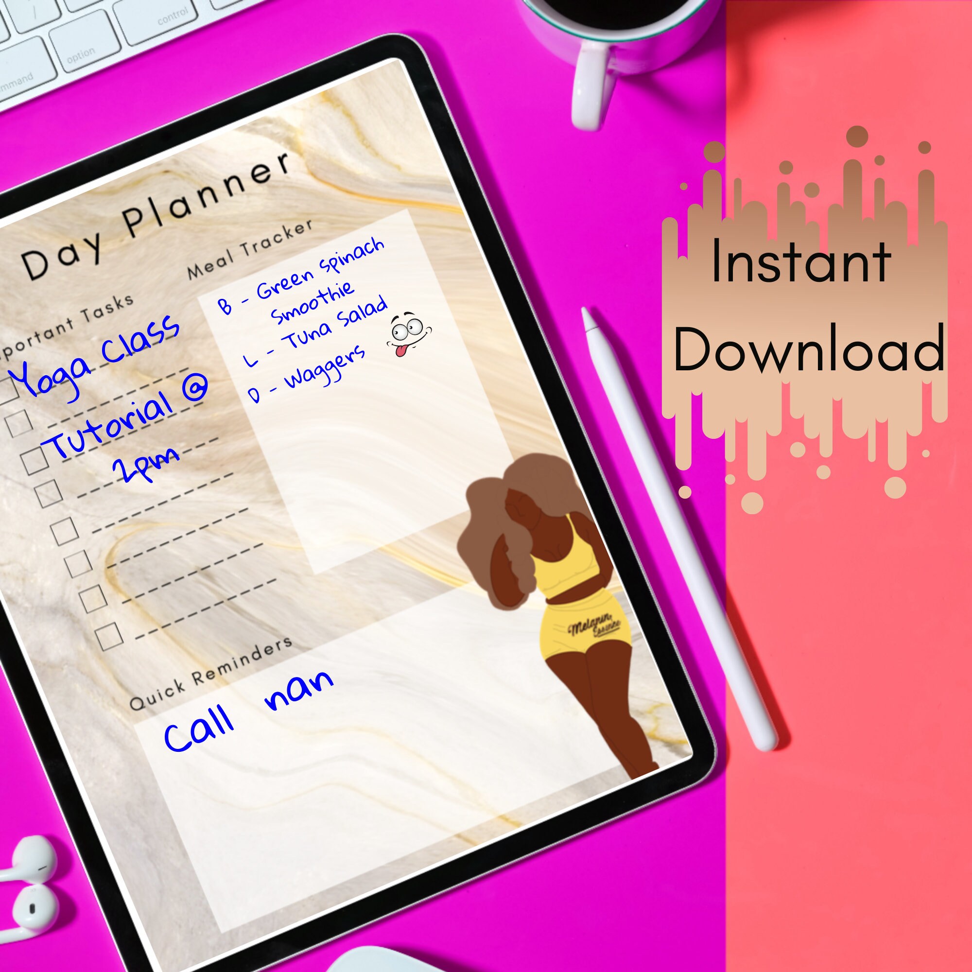 INSTANT PRINTABLE DOWNLOAD Day Planner Daily Tracker black - Etsy