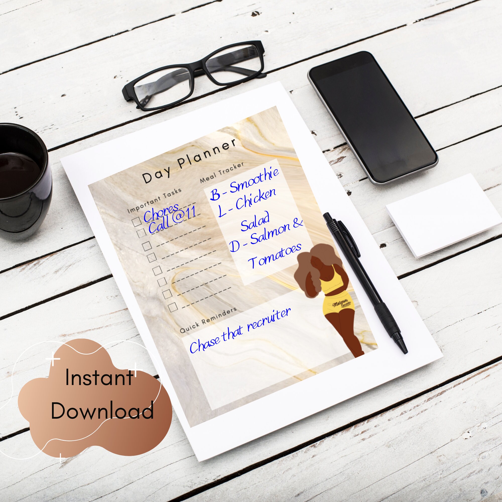 INSTANT PRINTABLE DOWNLOAD Day Planner Daily Tracker black - Etsy