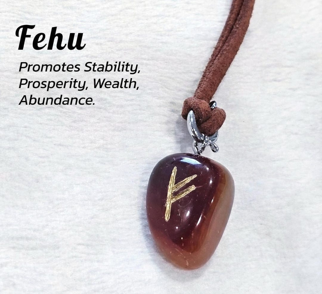 Fehu Rune Carnelian Necklace Manifest Wealth & Inner Fire Viking ...
