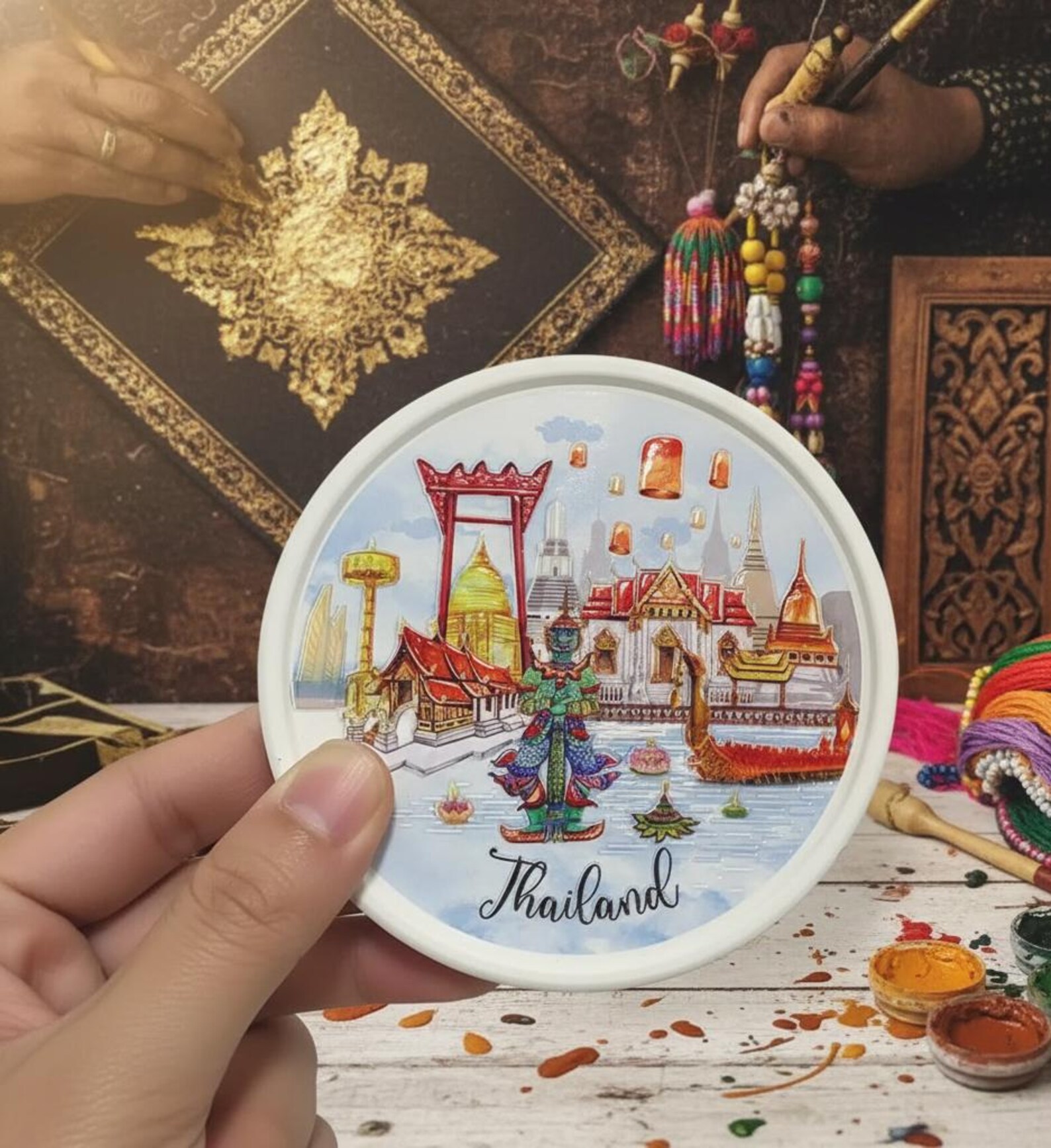Thai Ceramic Art Coaster: Absorbent Drink Coaster, Cultural Ornament - Etsy