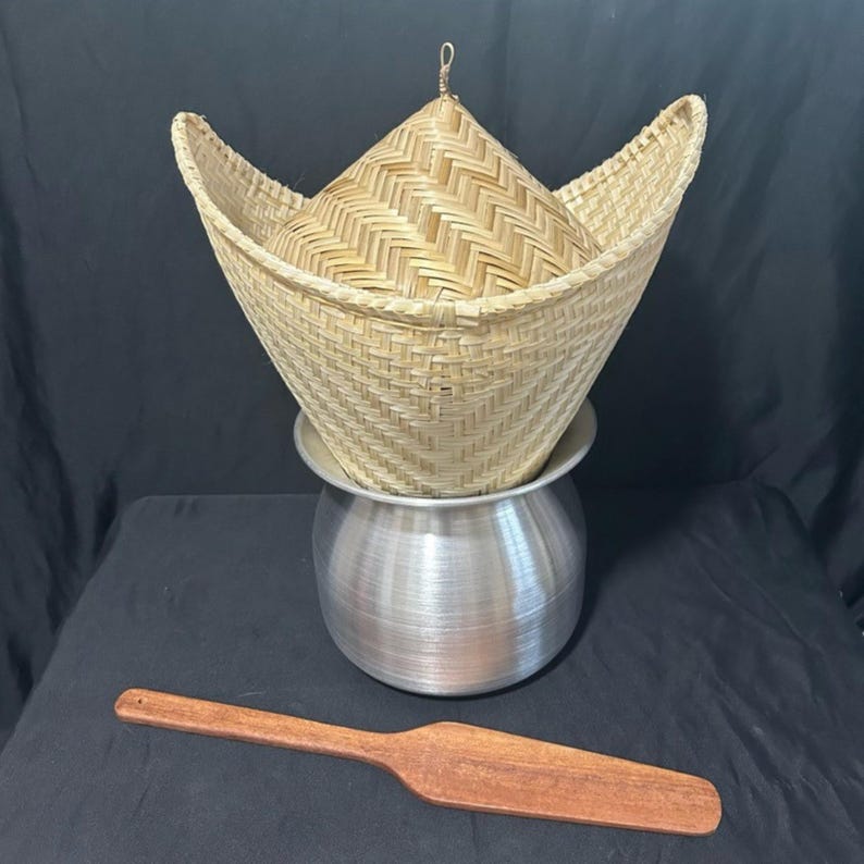 Heavy Duty Sticky Rice Cooking Set 20cm - Tightly Woven Bamboo Steamer ...