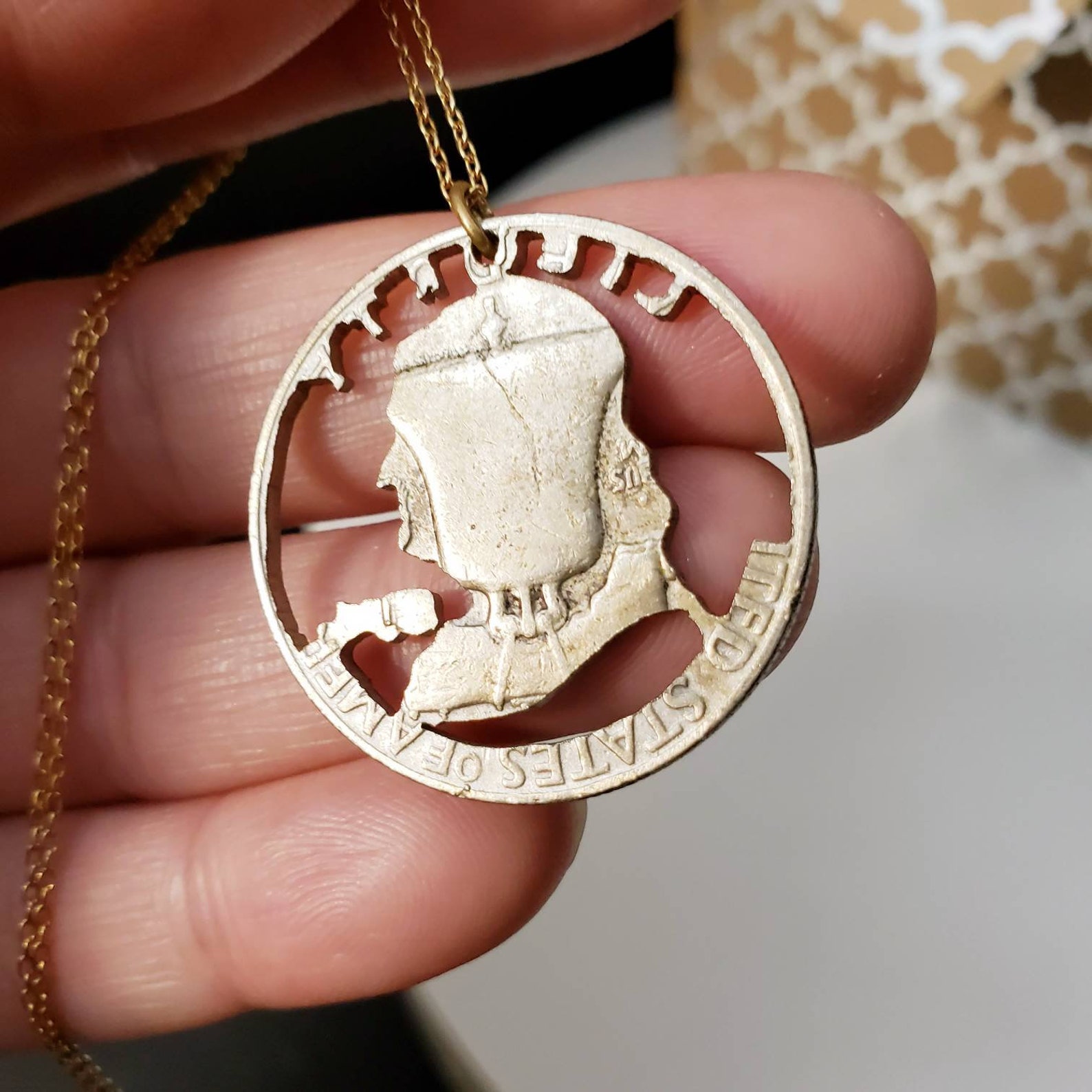 Collier silver half dollar 1954, collier de pièces dargent, chaîne ...