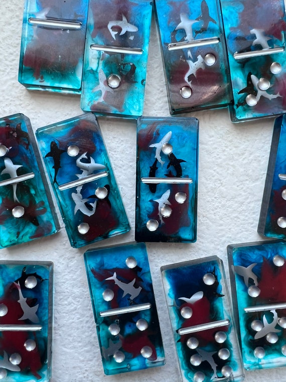 Shark Attack Dominoes Handmade Resin Dominoes Double Six - Etsy