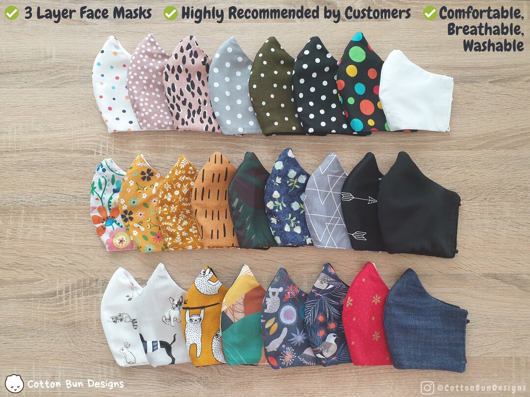 3 Layer Face Mask, Triple Layer Face Mask, Reusable Washable Face Mask ...