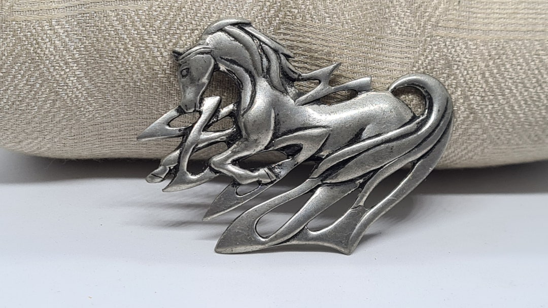 Vintage Large Stylized Pewter Horse Brooch - Etsy