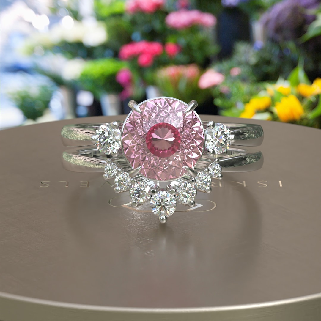 2.0ct Pink Portuguese Cut Moissanite Engagement Ring Set - Etsy