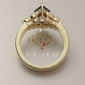 Vintage Kite Shaped Ruby Engagement Ring Set, Ruby Ring for Women, Ruby ...