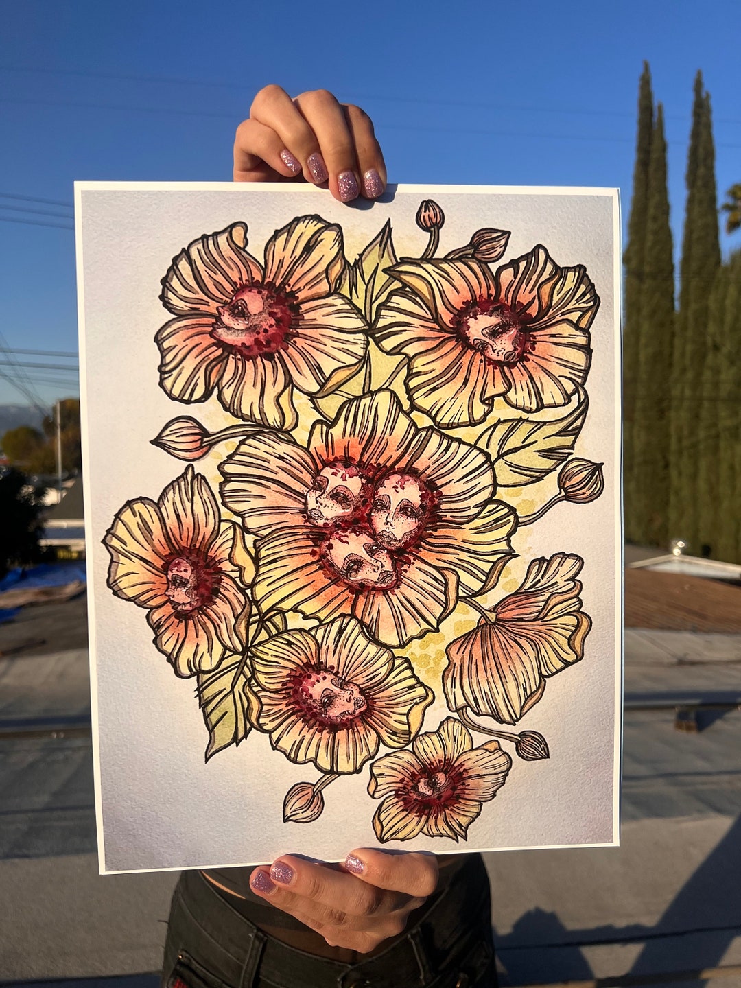 Fleshy Flower Face | Flower Bouquet | Art Print | Original Art - Etsy