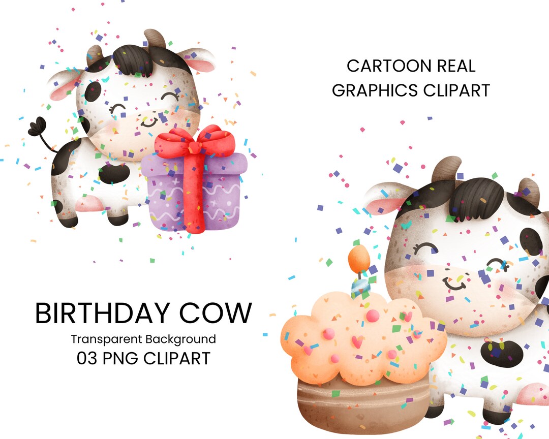 Birthday Cows Clipart PNG, Set of 3 Elements, Commercial Use Clipart ...