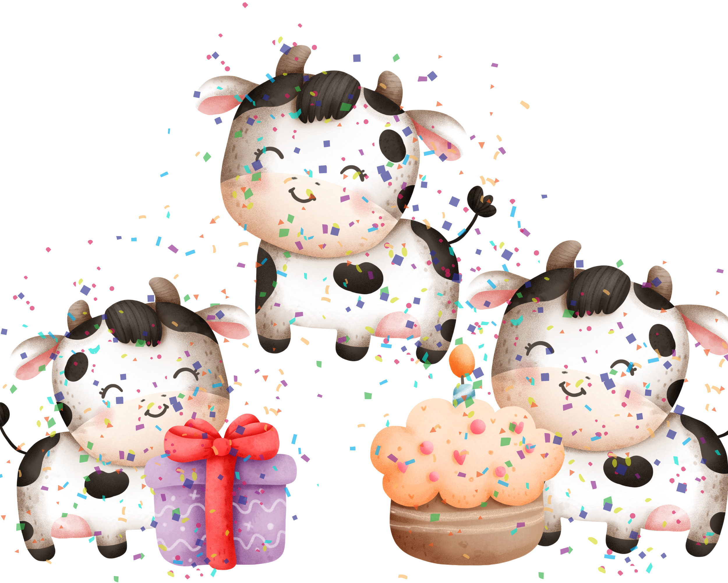 Birthday Cows Clipart PNG, Set of 3 Elements, Commercial Use Clipart ...