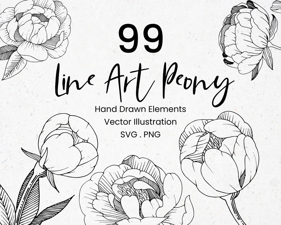 Peony Fine Line Artwork, Garden Flowers, Botanical Line Art, SVG ...
