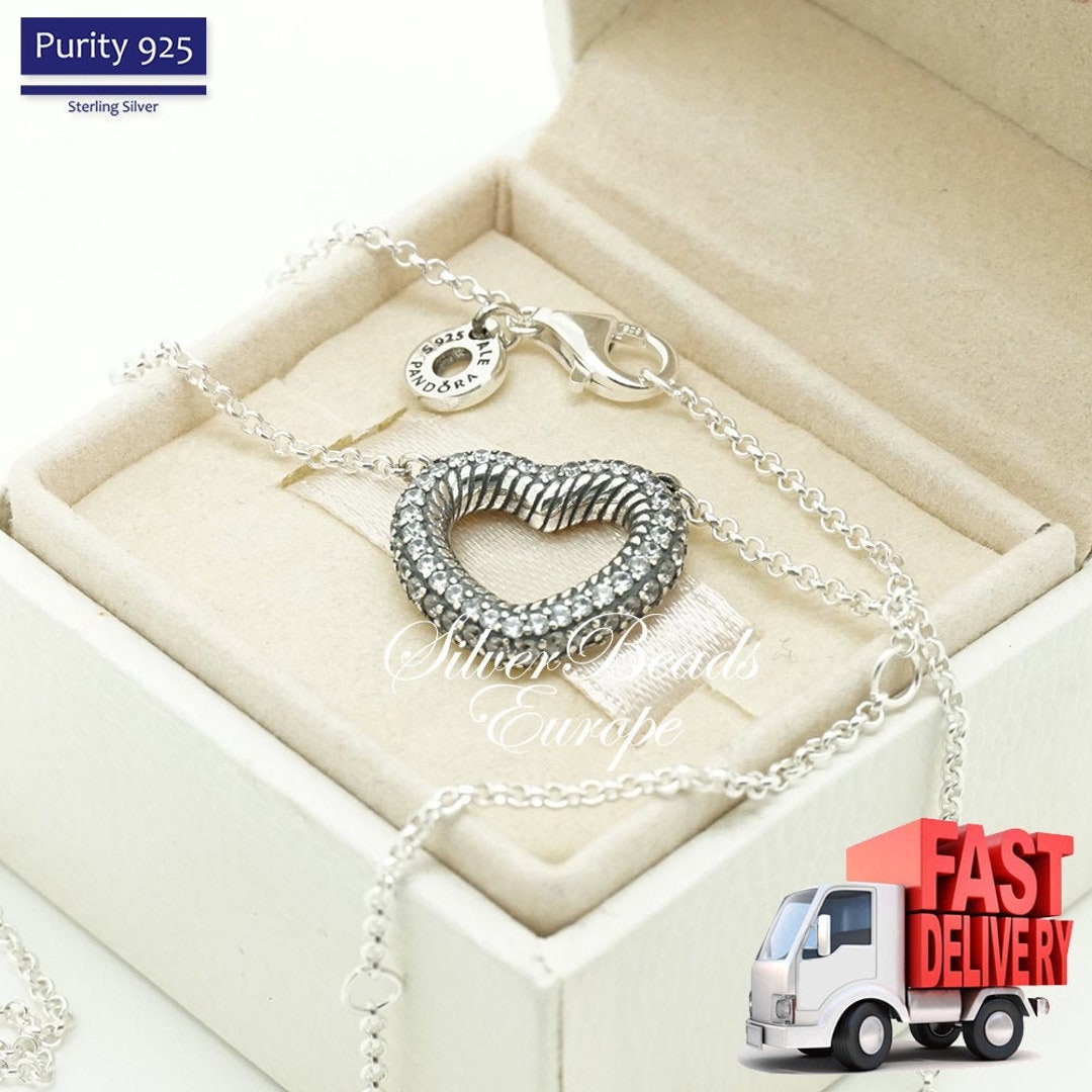 Pandora Pave Snake Chain Pattern Open Heart Collier Necklace 399110C01 ...