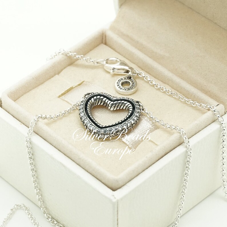 Pandora Pave Snake Chain Pattern Open Heart Collier Necklace 399110C01 ...