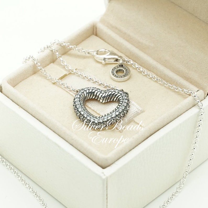 Pandora Pave Snake Chain Pattern Open Heart Collier Necklace 399110C01 ...