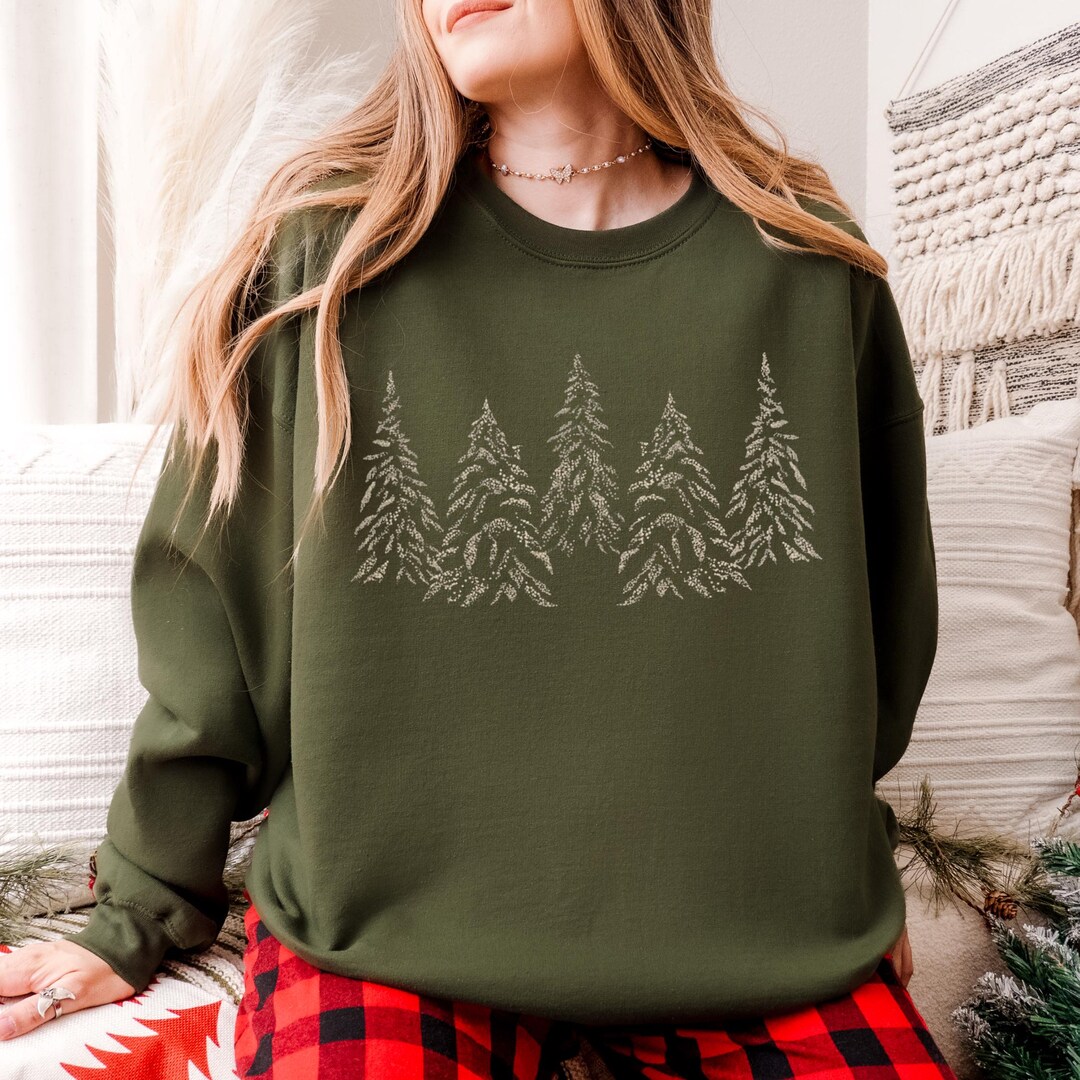 Snow Tree Evergreen Snowy Pine Trees Sweatshirt Wintercore ...