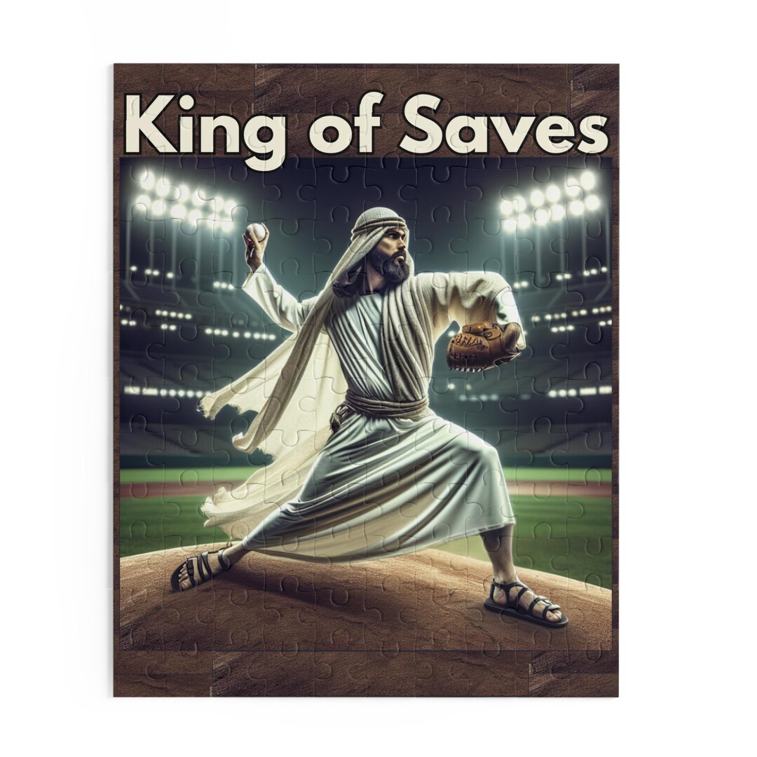 Cool Funny Baseball Jesus is King Puzzle Gift in Box King of Saves ...