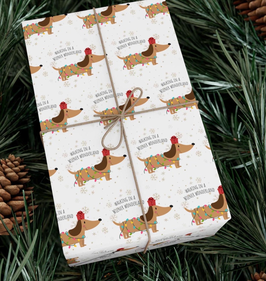 Dog Wrapping Paper, Wiener Wonderland Dachshund Christmas Paper, Cute ...