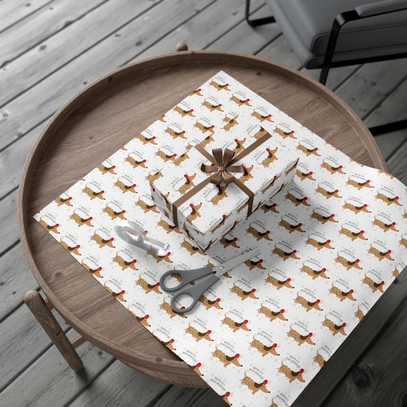 Dog Wrapping Paper, Wiener Wonderland Dachshund Christmas Paper, Cute ...