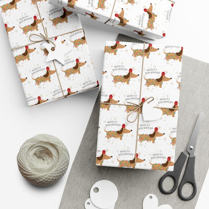 Dog Wrapping Paper, Wiener Wonderland Dachshund Christmas Paper, Cute ...