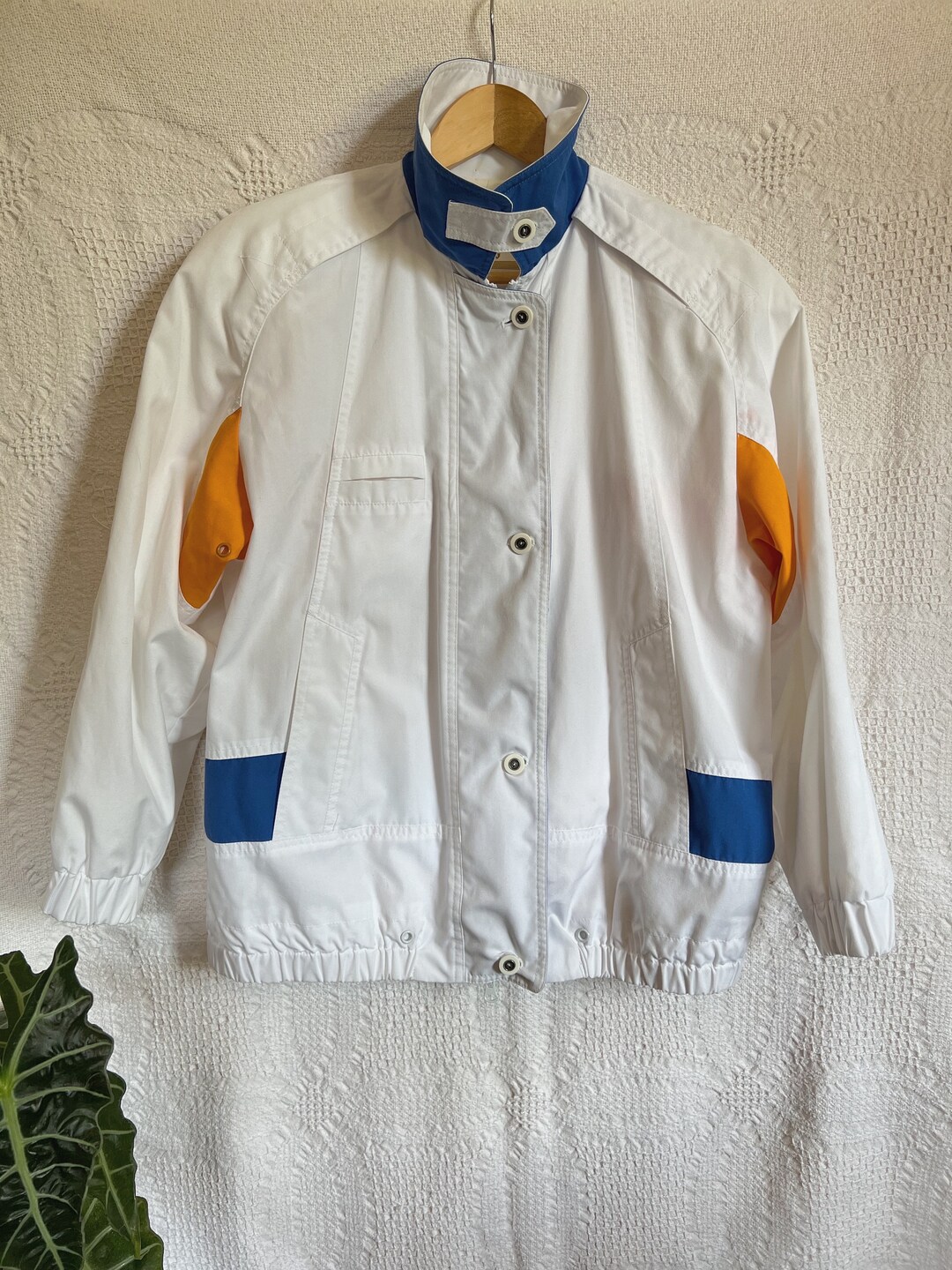 80's London Fog White Bomber Jacket With Blue and Yellow Color Blocking ...