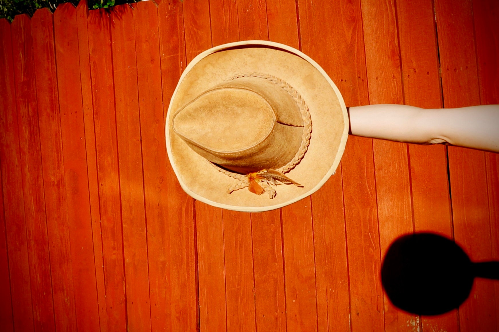 1960s Leather Plainsman Hat With Feathers / 60s Leather Planter Hat ...