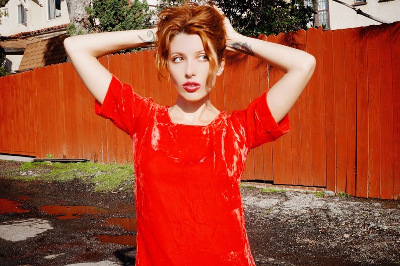 1960s Red Crushed Velvet Micro Mini Dress / 1960s Velvet Mod Dress ...