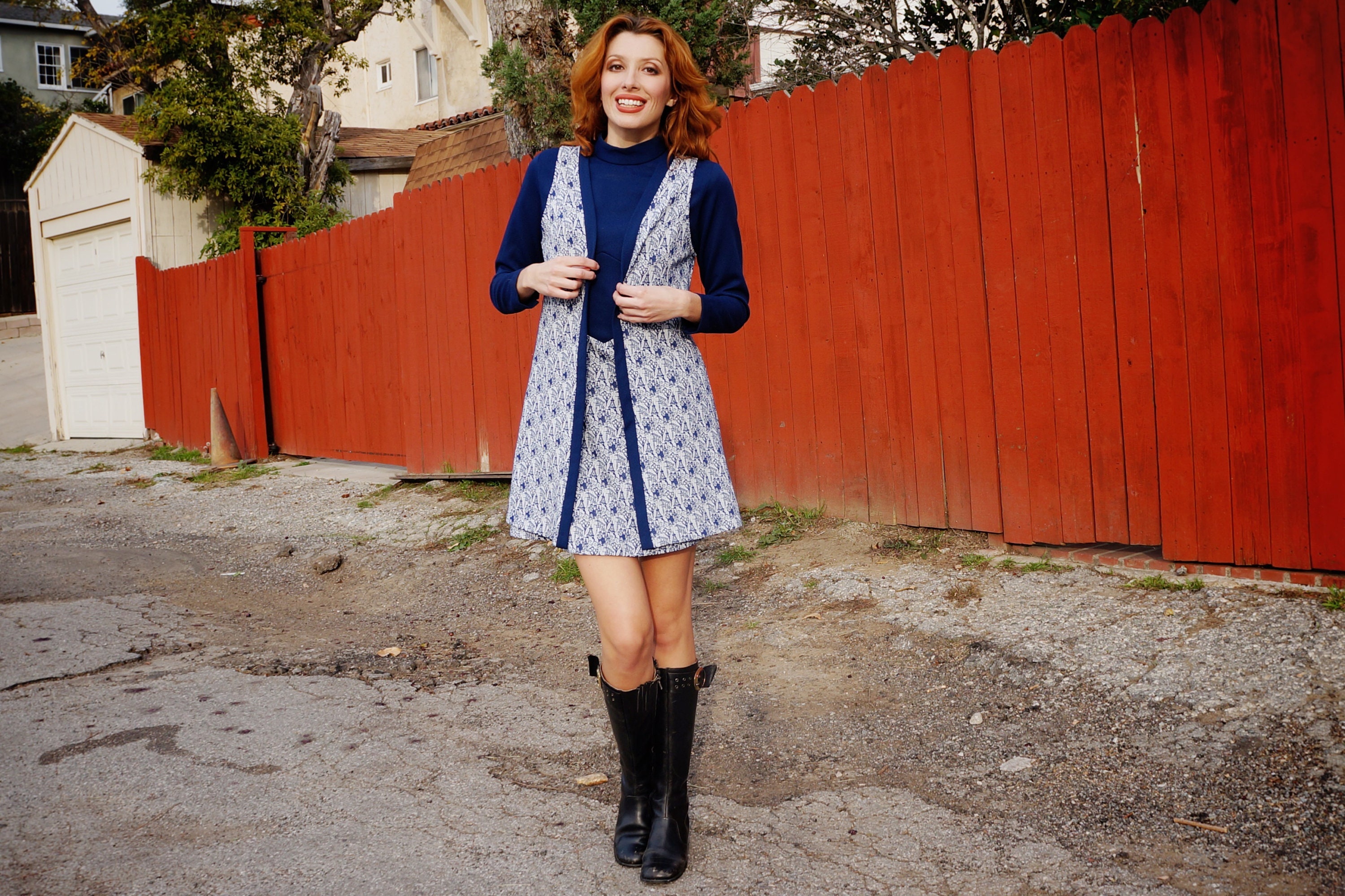 1960s Navy Blue Double Knit Polyester Micro Mini Dress and Vest Set ...
