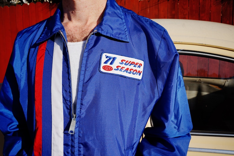 1970s Red White and Blue Nylon Racing Jacket / 1970s NHRA Jacket ...