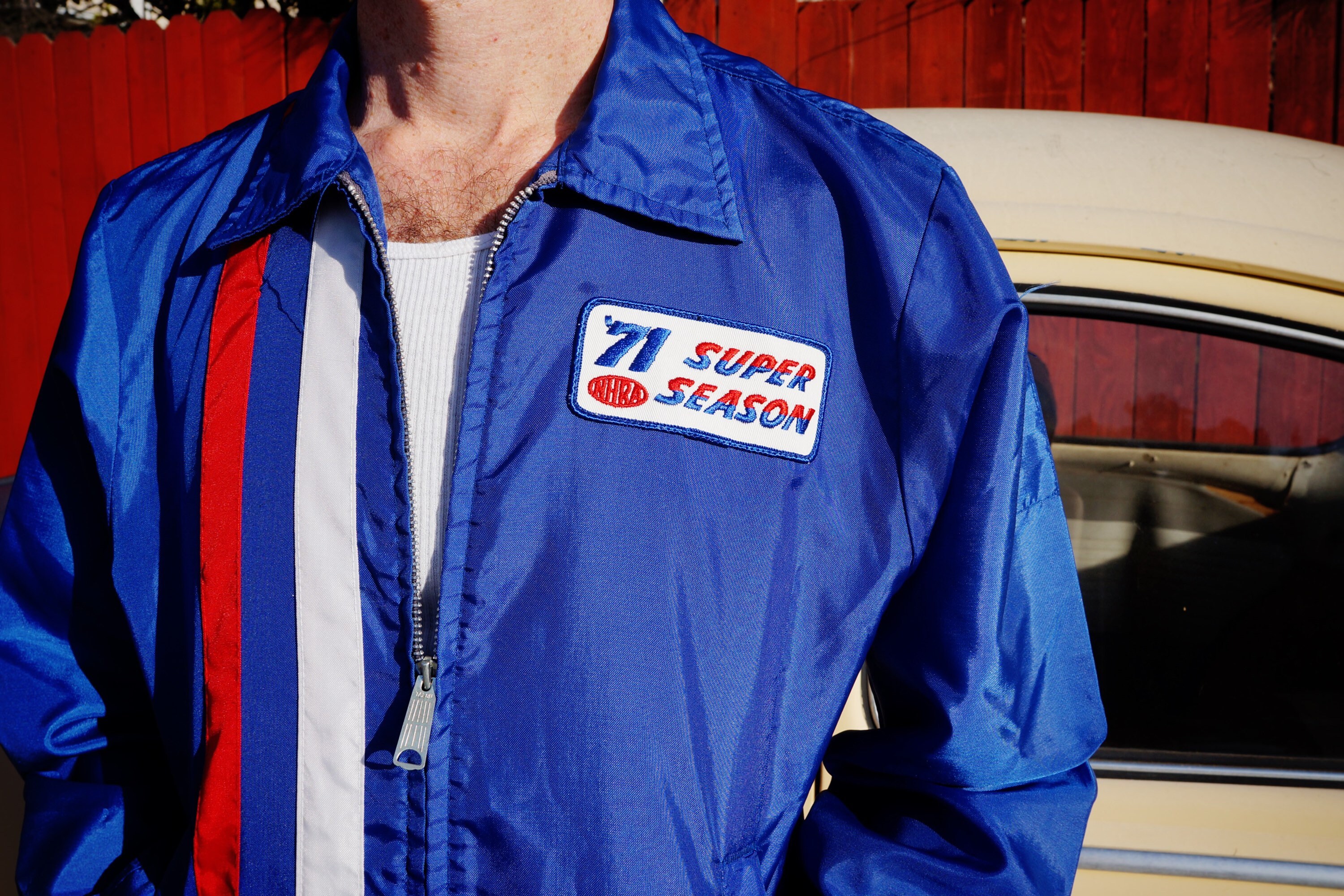 1970s Red White and Blue Nylon Racing Jacket / 1970s NHRA Jacket ...