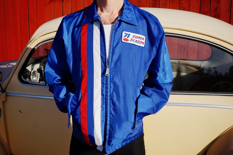 1970s Red White and Blue Nylon Racing Jacket / 1970s NHRA Jacket ...