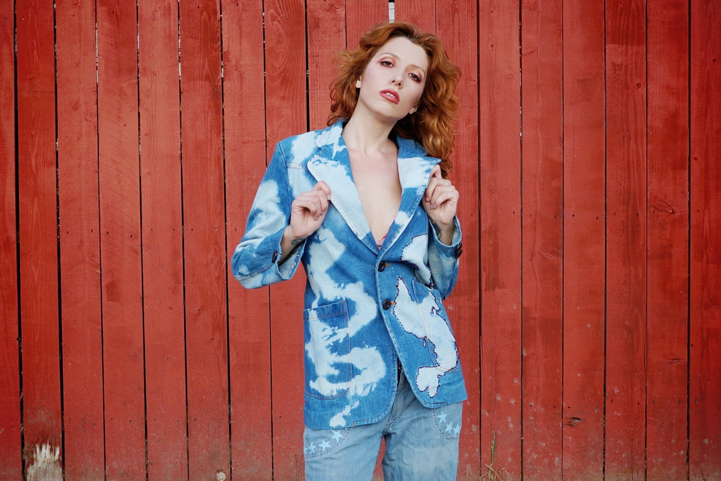 1970s Bleached Beaded Denim Blazer / 1970s Beaded Denim Jacket / 1970s ...