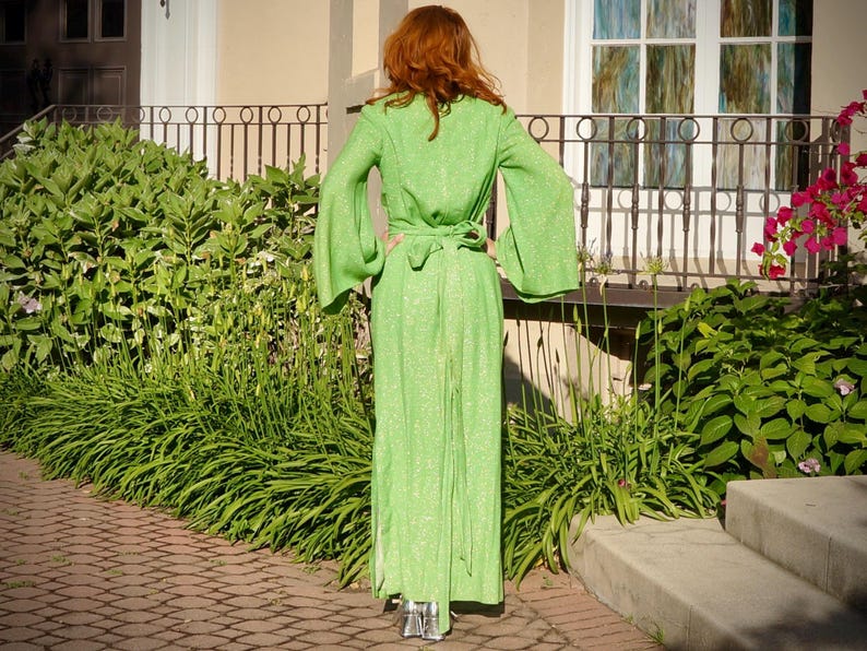 60s Green Lamé Bell Sleeve Gown by Eleanora Garnett / 1960s Eleanora ...