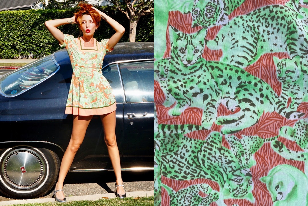 1960s Leopard Print Micro Mini Dress / 60s Novelty Print Mini Dress ...