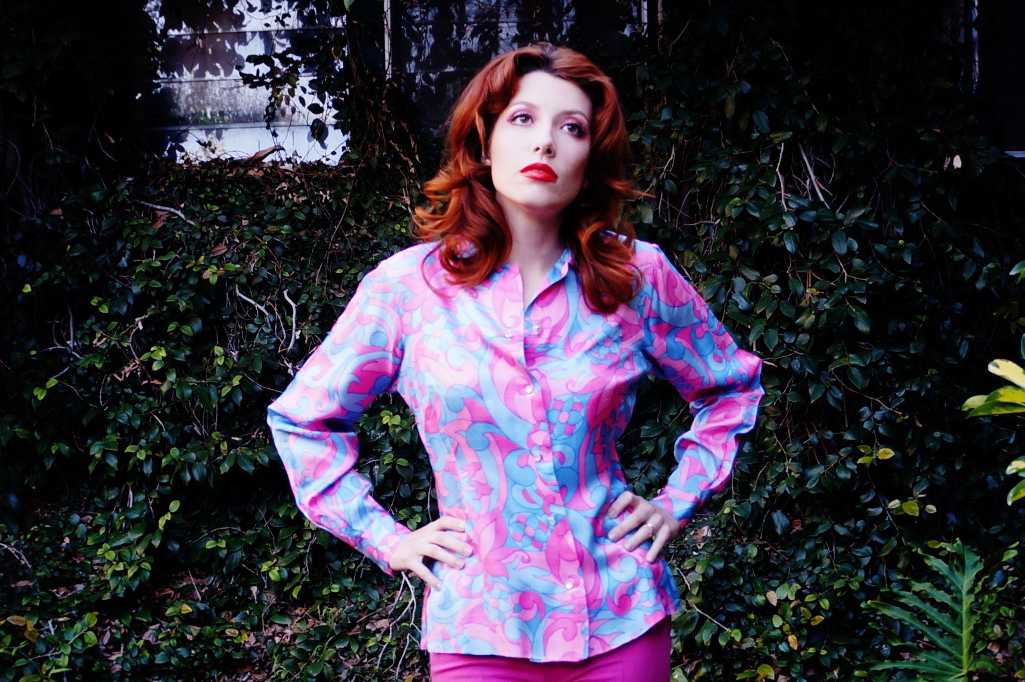 1960s Psychedelic Western Shirt / 1960s Silk Novelty Print Blouse ...