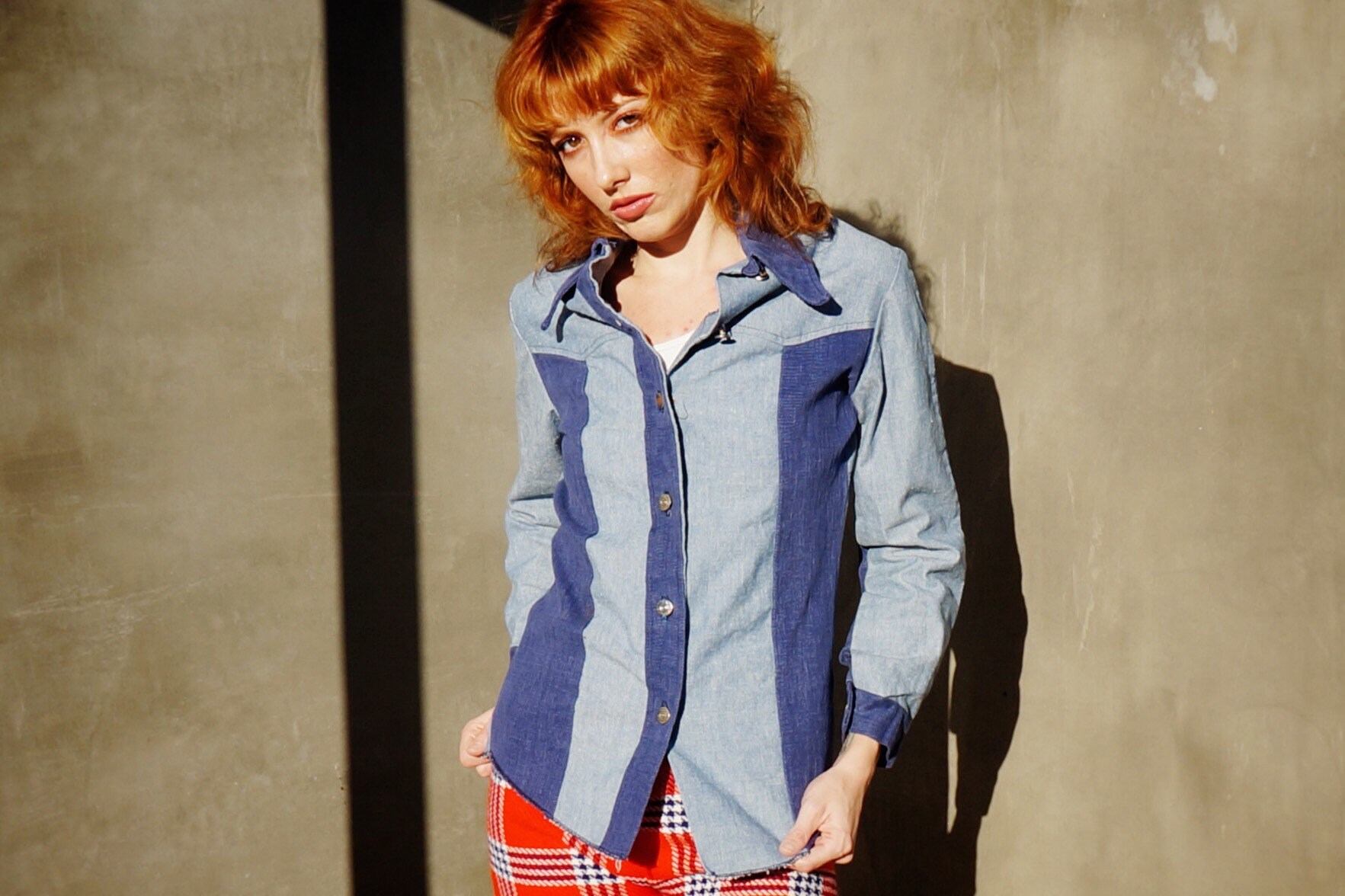 1970s Militaires Equipments Two Tone Denim Shirt Jacket / 1970s Two ...