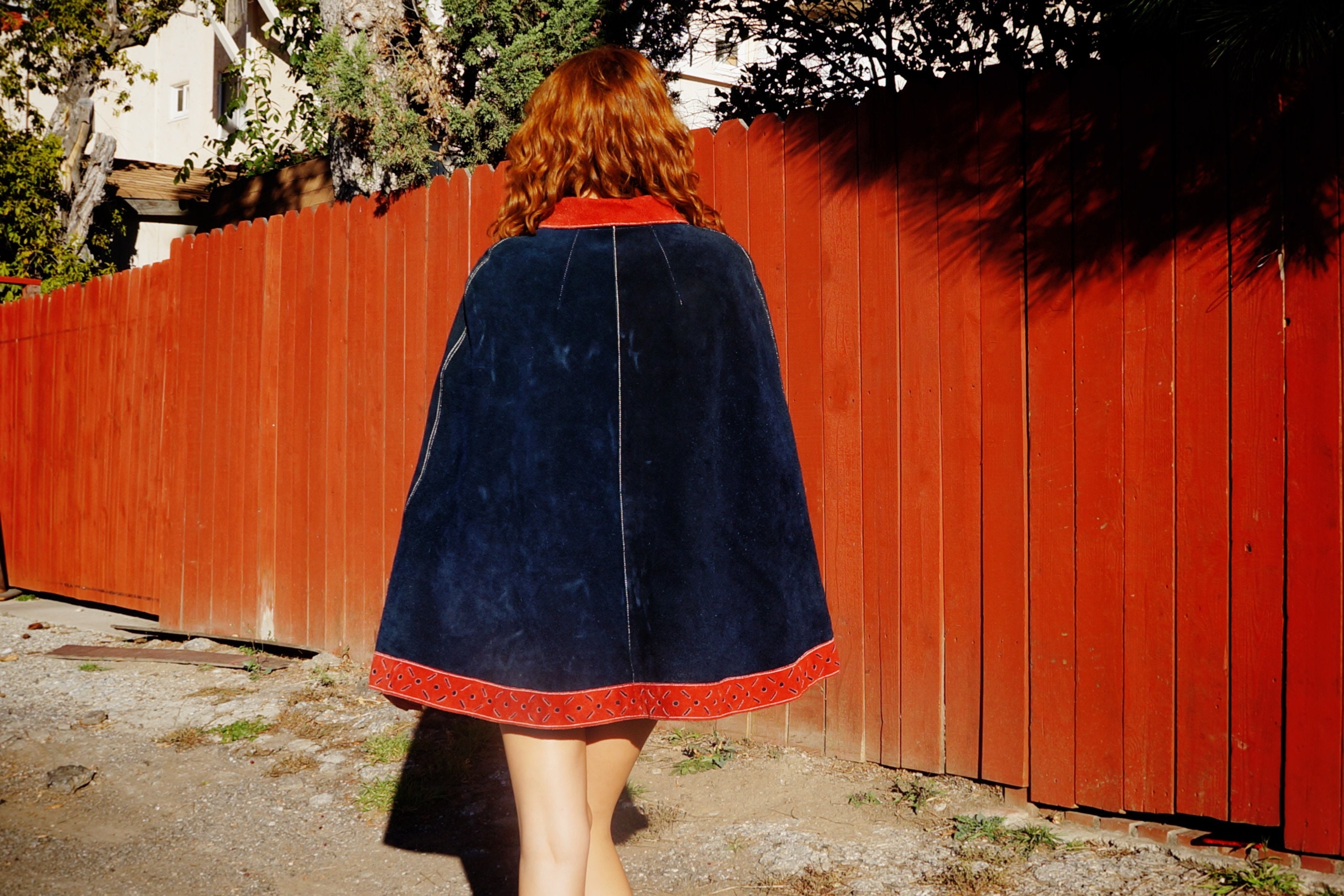 1960s Red and Navy Blue Suede Cape / 1960s Two Tone Suede Cape / 1970s ...
