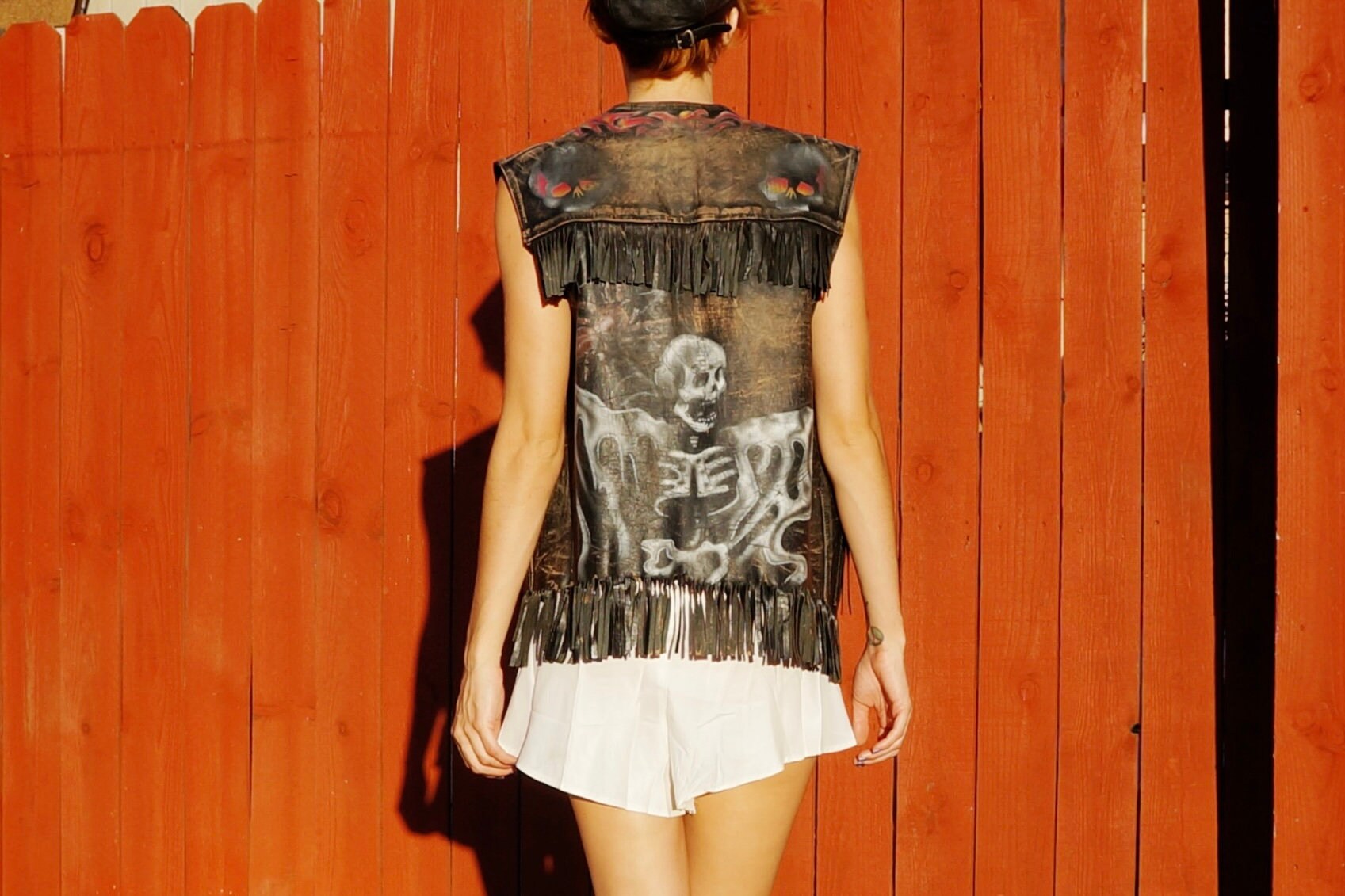 1970s Hand Painted Leather Biker Vest / 1970s Fringe Leather Vest - Etsy