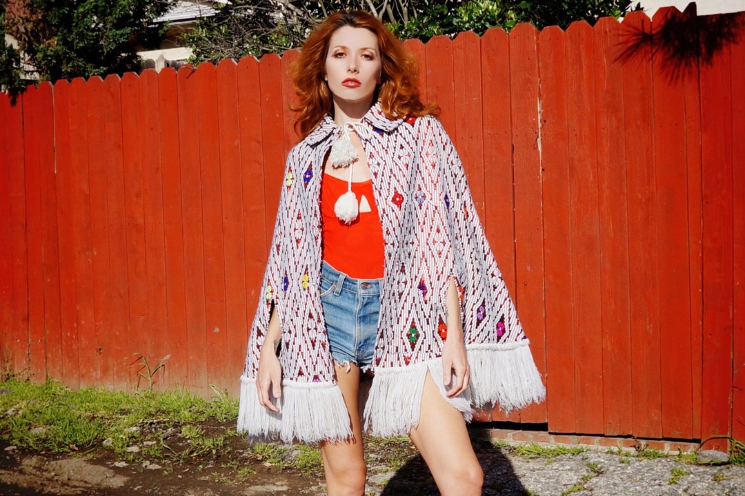 1960s Metallic Fringe Guatemalan Poncho / 60s Metallic and Yarn Poncho ...