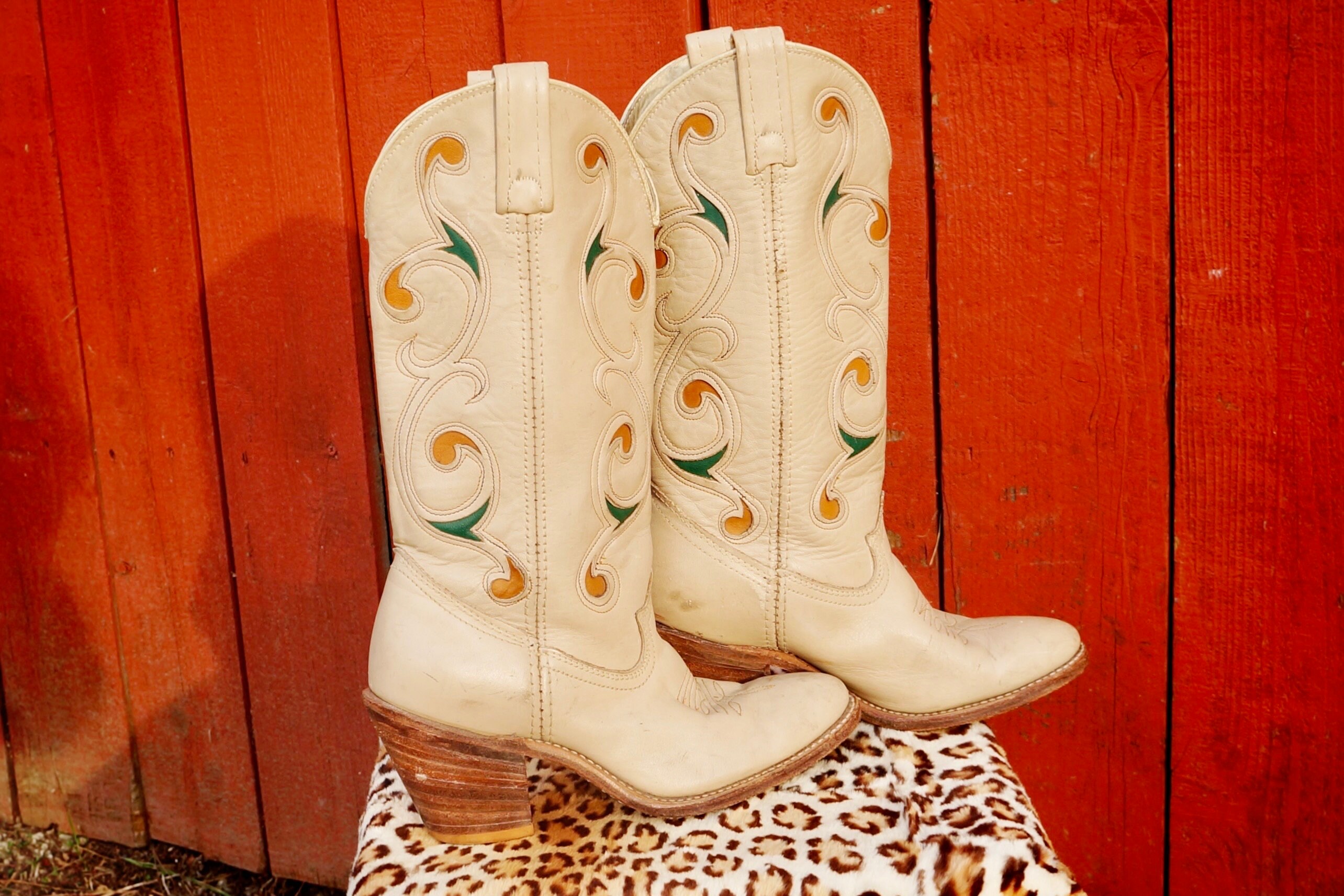 1970s Ariat Green Inlay Cowboy Boots Size 6 M / 1970s Womens Cowboy ...