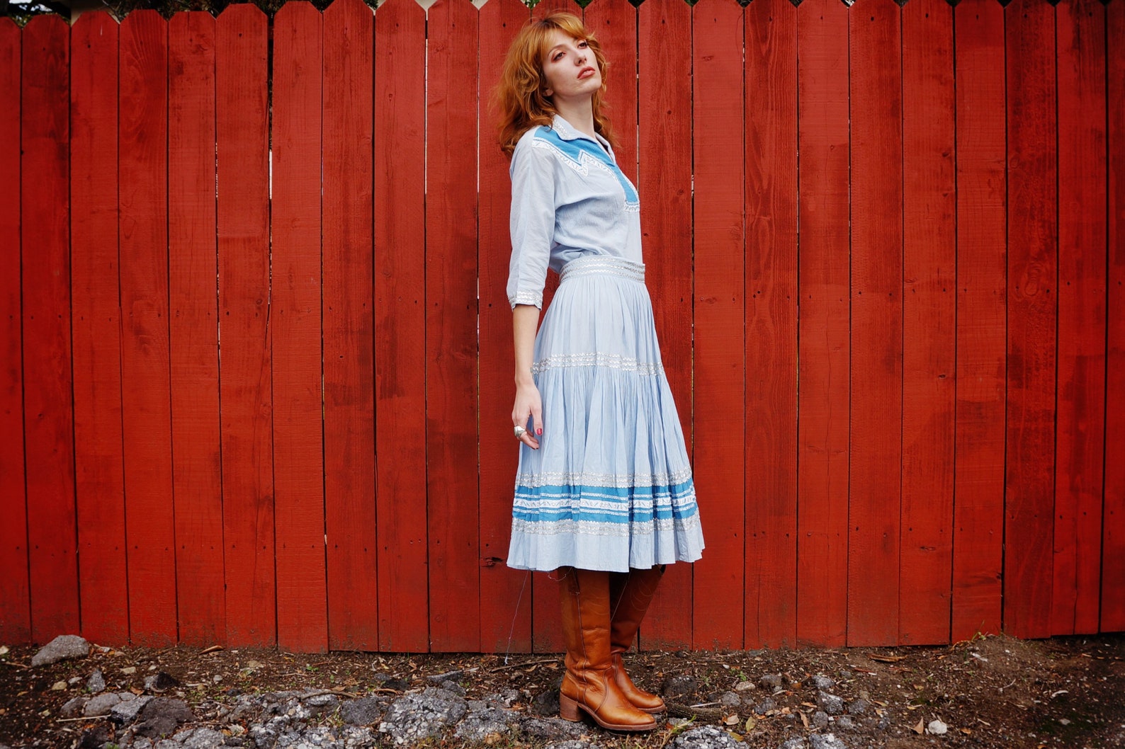 1950s Patio Skirt and Blouse Set / 1950s Patio Dress With Metallic ...