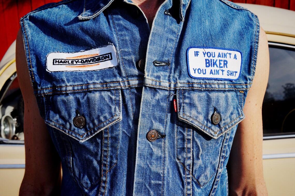 1960s Big E Levi Vest / 1960s Denim MC Club Vest / 1960s Denim Biker Vest / 1960s Motorcycle ...