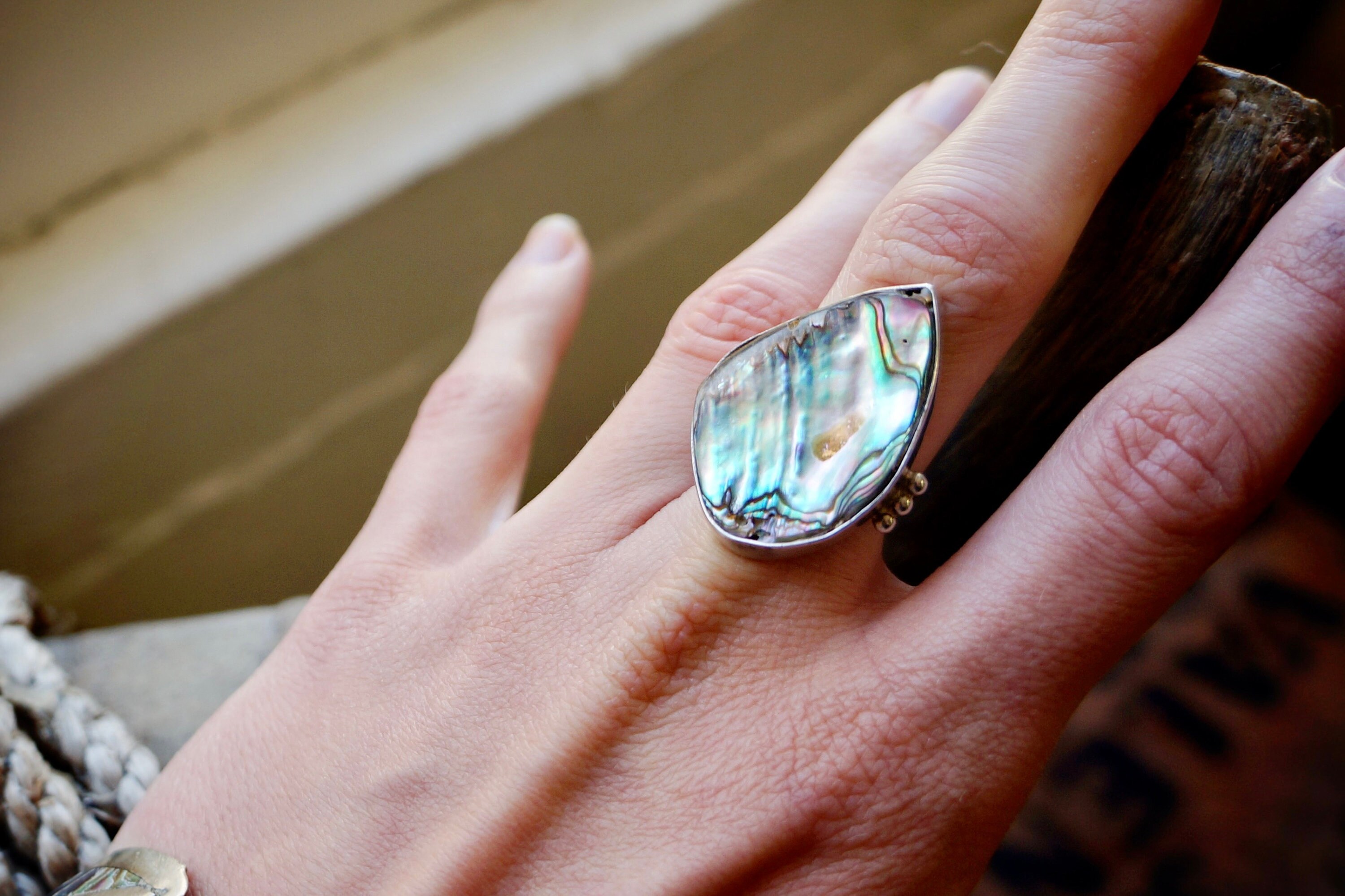 Vintage Abalone and Sterling Silver Statement Ring Size 6 / Mexican ...