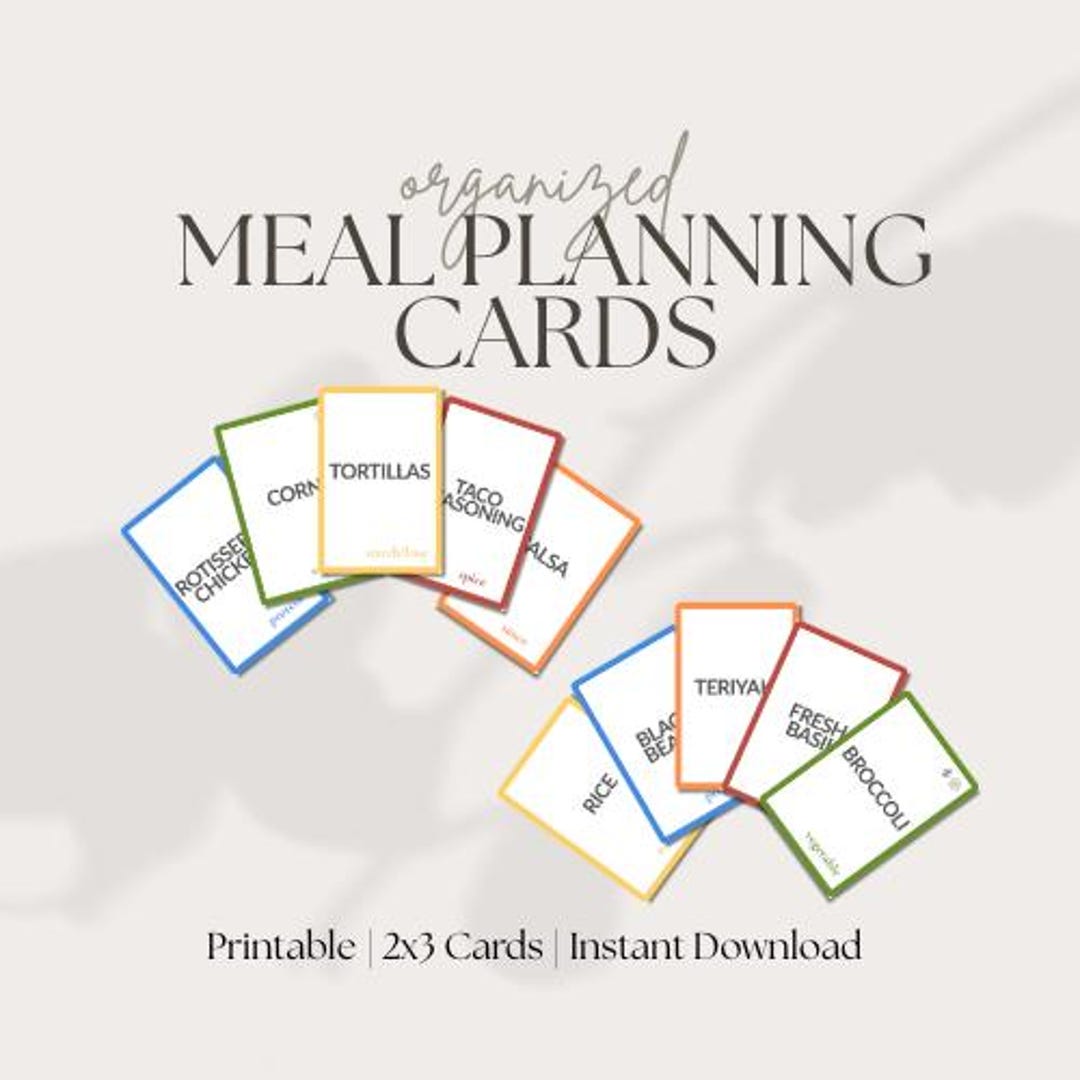 Printable Meal Planning Cards: Weekly Menu Organizer (PDF Download) - Etsy